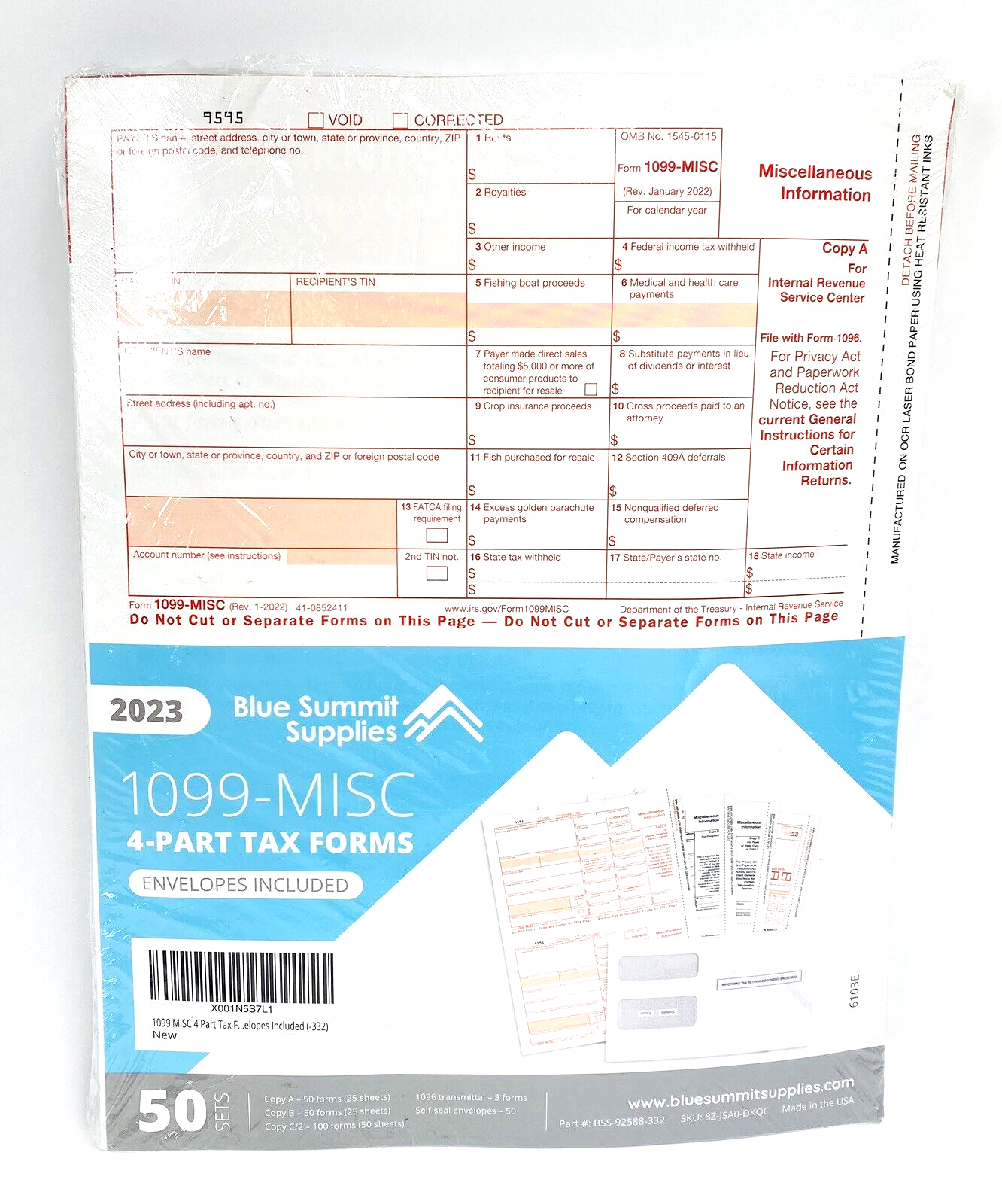 1099 MISC Forms 2023 4 Part Tax Forms Kit 50 Vendor Kit of Laser Forms ...