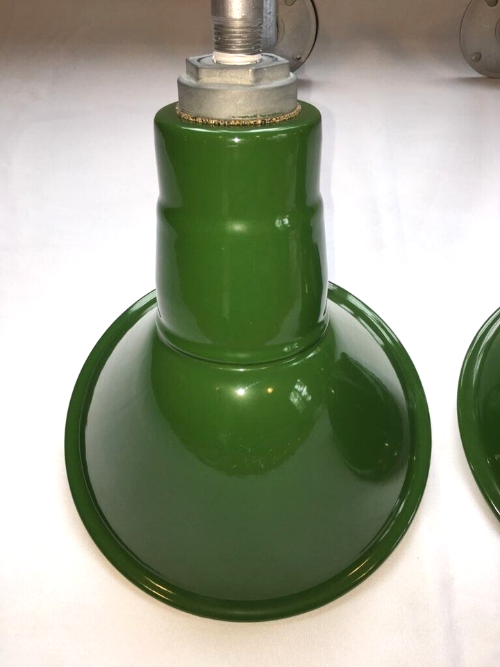 PAIR of Abolite 8" Gooseneck Green Porcelain Sign Lights Vintage Gas ...