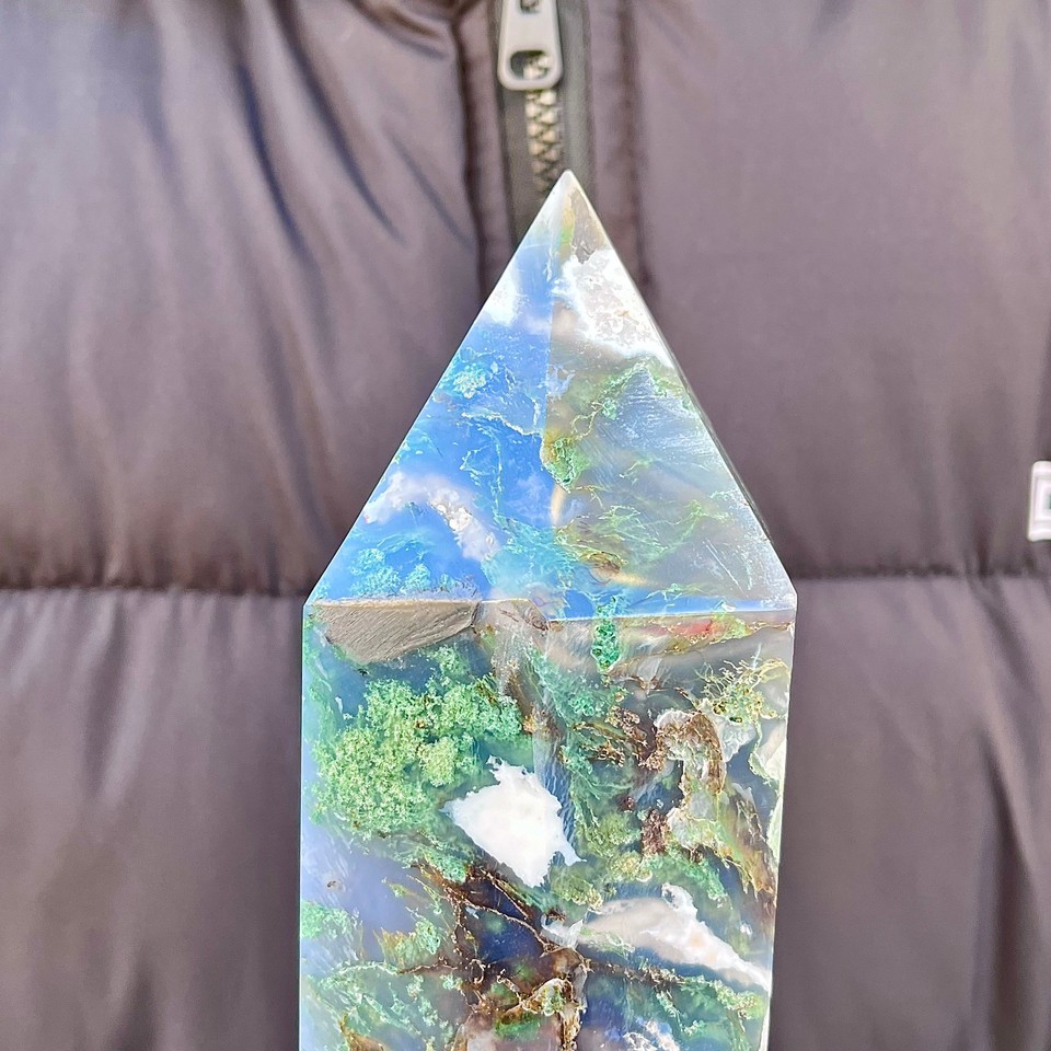 8.5LB Natural water grass agate wide column Obelisk quartz crystal ...