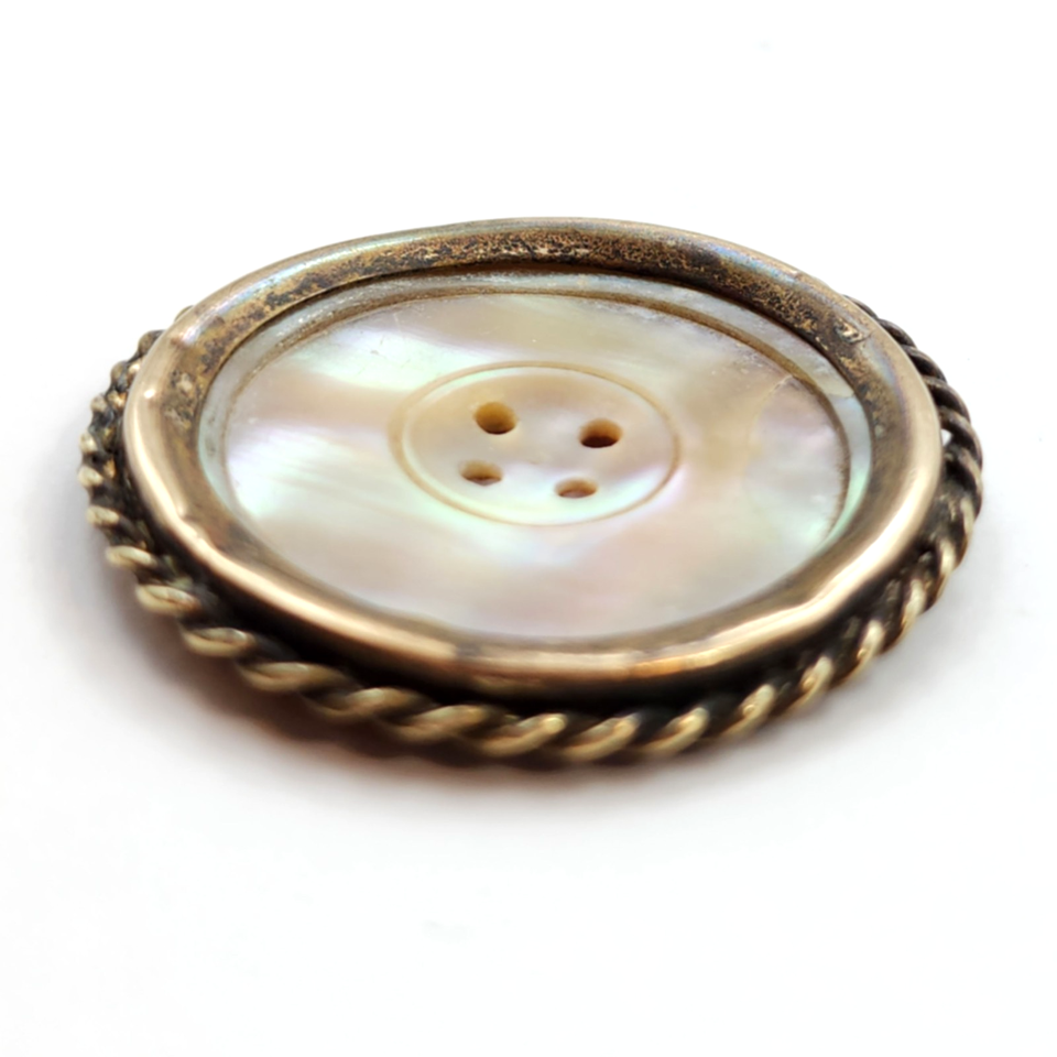 Large Antique Mother of Pearl Shell MOP Button Mounted in Brass ~ 1-7/ ...