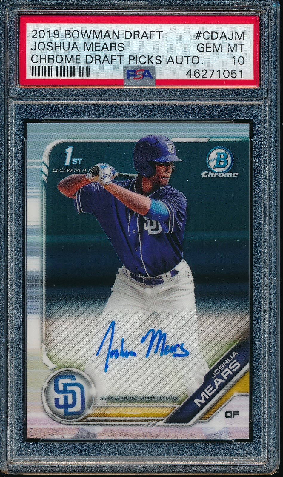 PSA 10 JOSHUA MEARS AUTO 2019 Bowman Chrome Draft Autograph Rookie RC ...