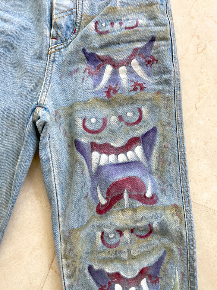 Vintage 1990 PAUL ROPP PAINTED BALINESE BARONG DENIM ART JEANS Rare ...
