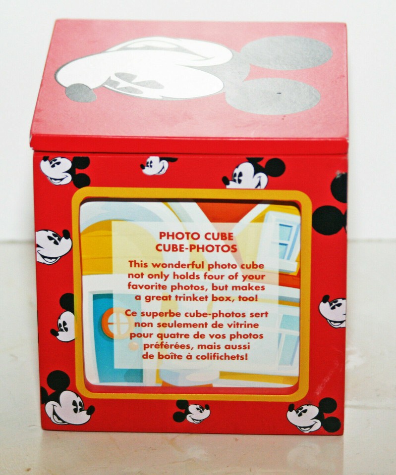 DISNEY MICKEY MOUSE PHOTO CUBE OPEN TOP STORAGE 4 SIDED 3"X3" PICTURES ...