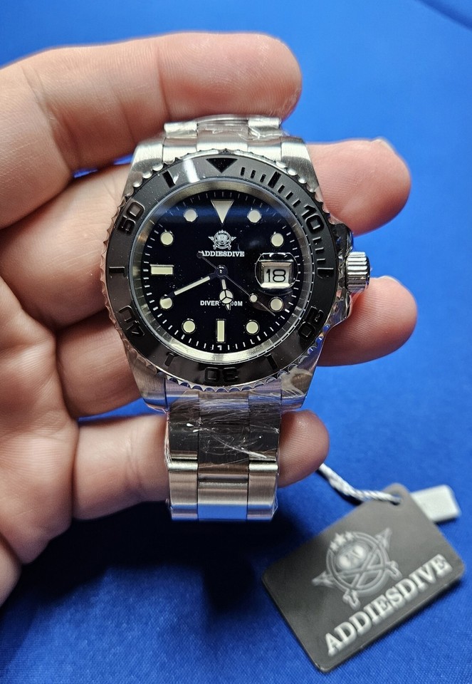 Addiesdive Yacht-Master Quartz Diver 200M Watch Stainless Steel Black ...