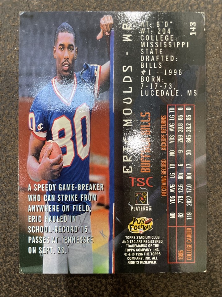 Eric Moulds 1996 Topps Stadium Club Rookie Card #143 NFL Buffalo Bills ...