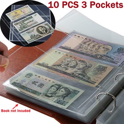 10pcs Pages 3 Holes Paper Money Album Currency Banknote Collection Book ...