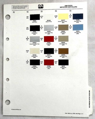 1986 ISUZU PPG COLOR PAINT CHIP CHART ALL MODELS | eBay