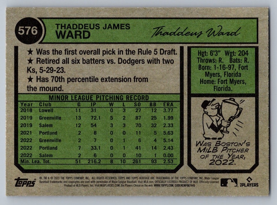 THADDEUS THAD WARD RC SIGNED IP 2023 TOPPS HERITAGE #576 ROOKIE AUTO | eBay