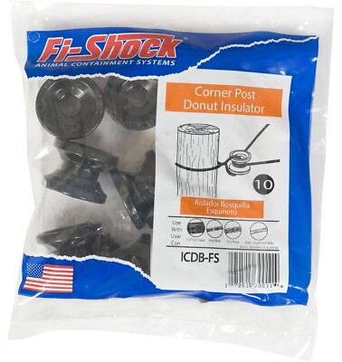 Fi-Shock 10 Pack High Strain Corner and End Insulator, Black, Acorn Nut ...