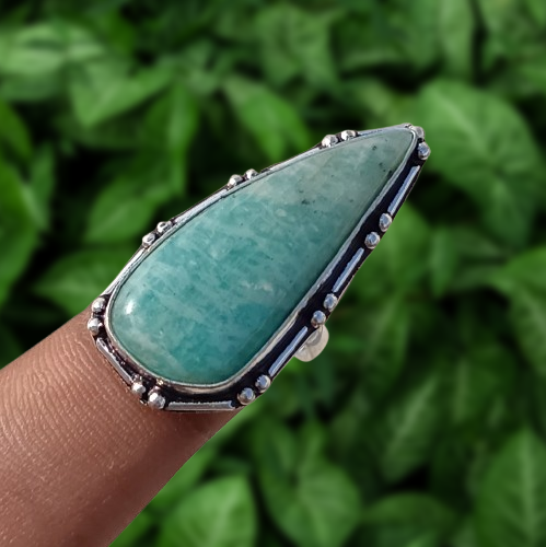 Sale Natural Amazonite Gemstone Ring 925 Sterling Silver Plated Jewelry ...