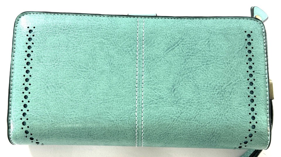 Turquoise Wallet Clutch Wristlet Faux Leather Sunflower Snap RFID Style ...