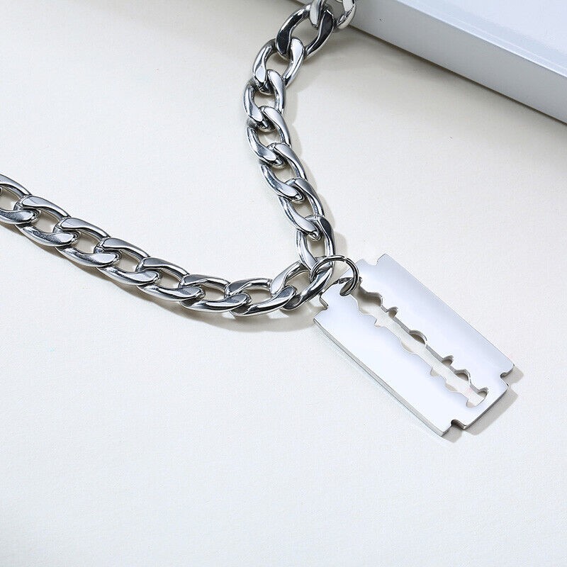 20" Gothic Razor Blade Pendant Men's Necklace Choker Stainless Steel ...
