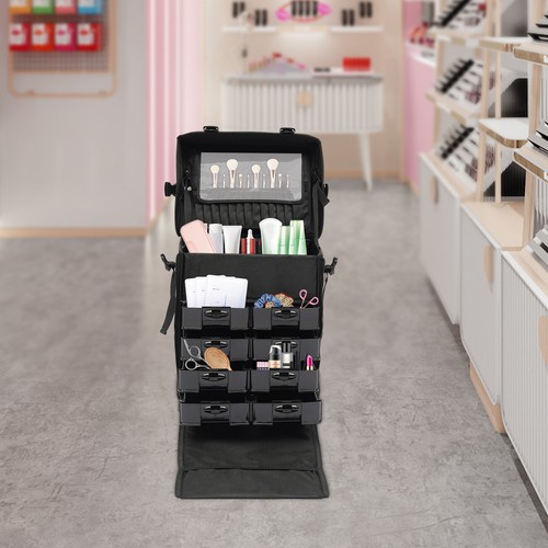 4-tier Black Rolling Travel Trolley With Drawers Professional Makeup ...