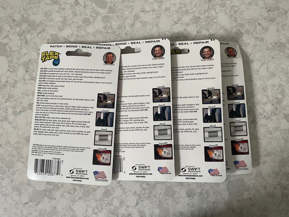 (4)Flex Tape Mini 3x4” Black Tape. 2 sheets In Each Pack 852639008779| eBay