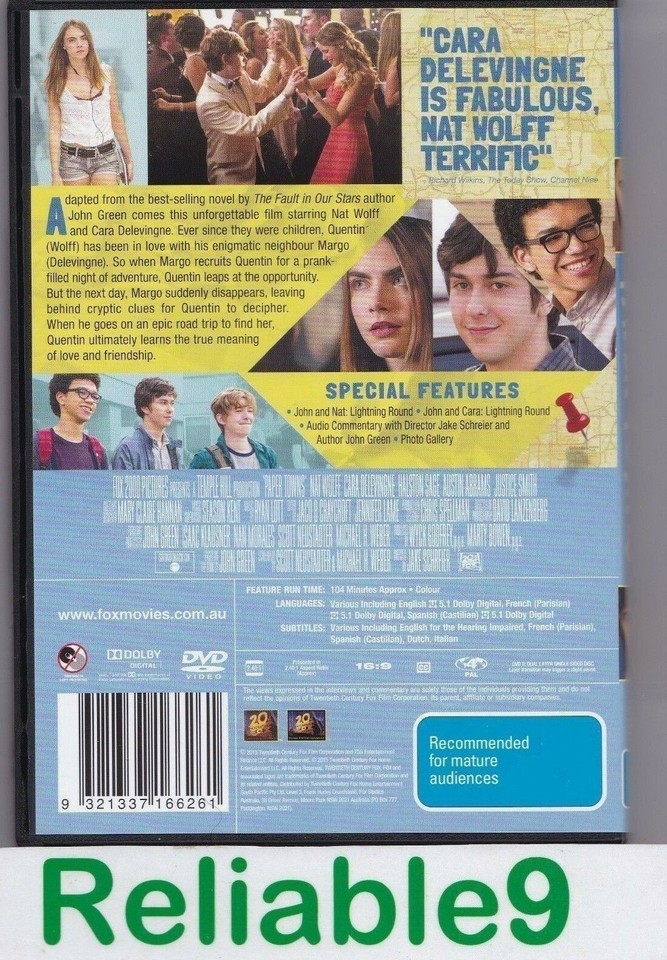 Cara Delevingne+Nat Wolff- Paper towns DVD+Special features Reg4- 2015 ...