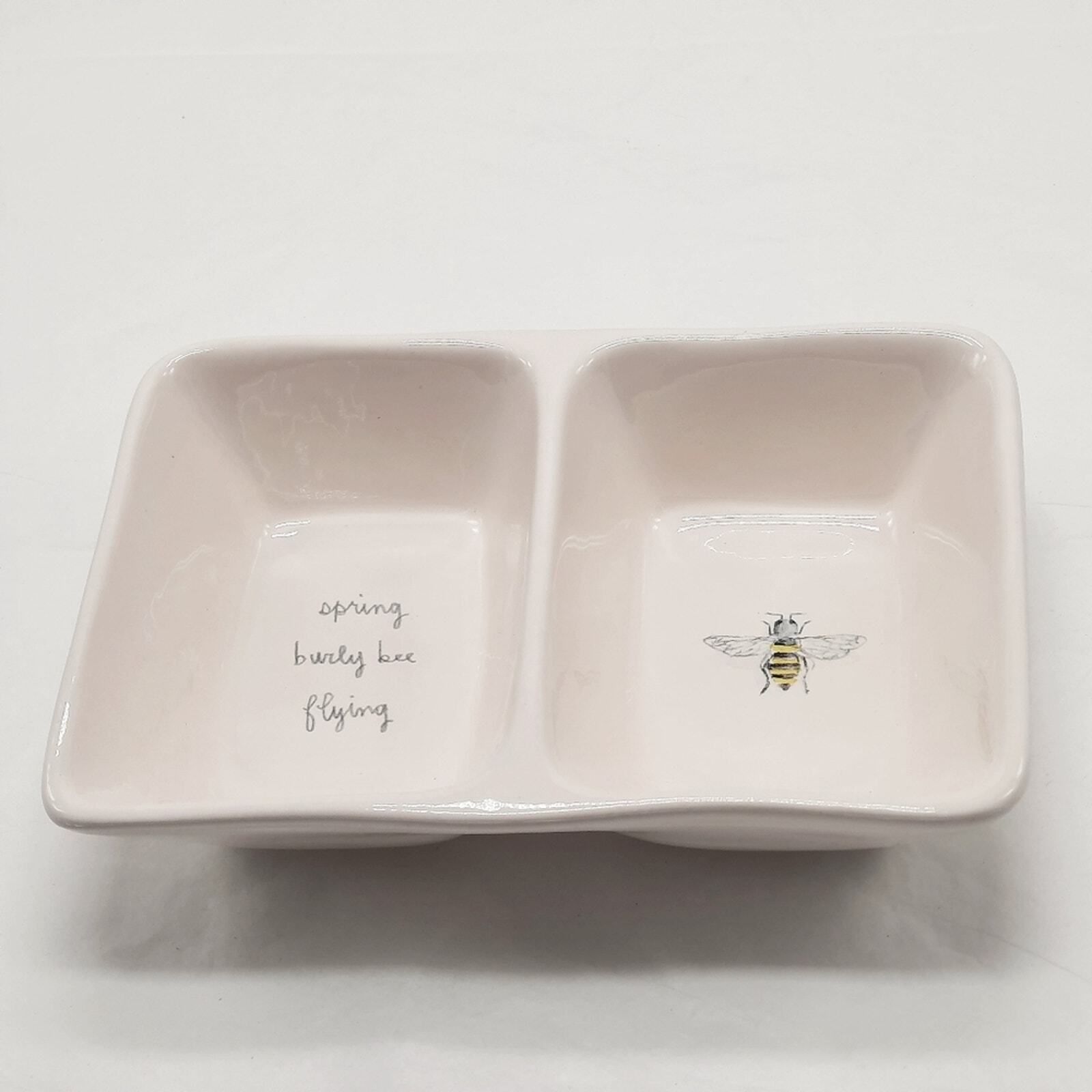 Rae Dunn Divided Ceramic Dish Artisan Collection Burly Bee Trinket Tray ...