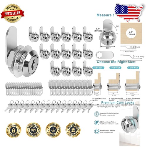 Secure 16 PCS Cam Locks Keyed Alike Set for Cabinets - 5/8'' Chrome ...