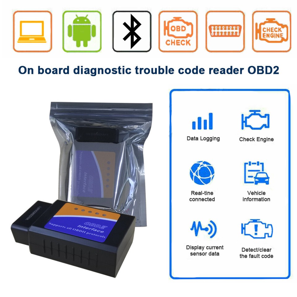 OBD2 OBDII Bluetooth Car Diagnostic Scanner Auto Fault Code Reader Tool ...