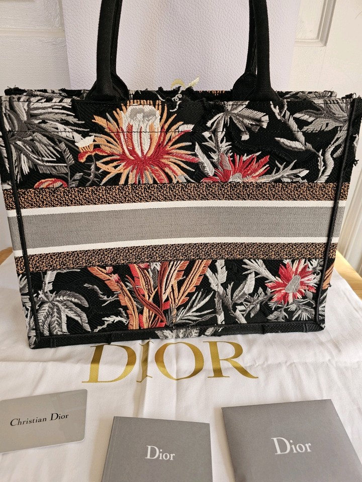 CHRISTIAN DIOR BOOK TOTE LIMITED EDITION, EMBROIDERED CANVAS BAG BLACK ...