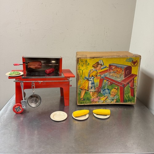 Vtg FUCHS MFZ Barbecue Grill / Rotisserie Tin Toy WEST GERMANY w/ Box ...