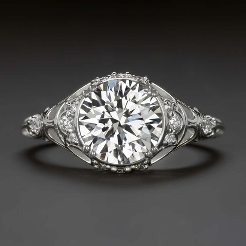 VINTAGE STYLE DIAMOND ENGAGEMENT RING 1.85ct CERTIFIED H VS2 ROUND CUT ...