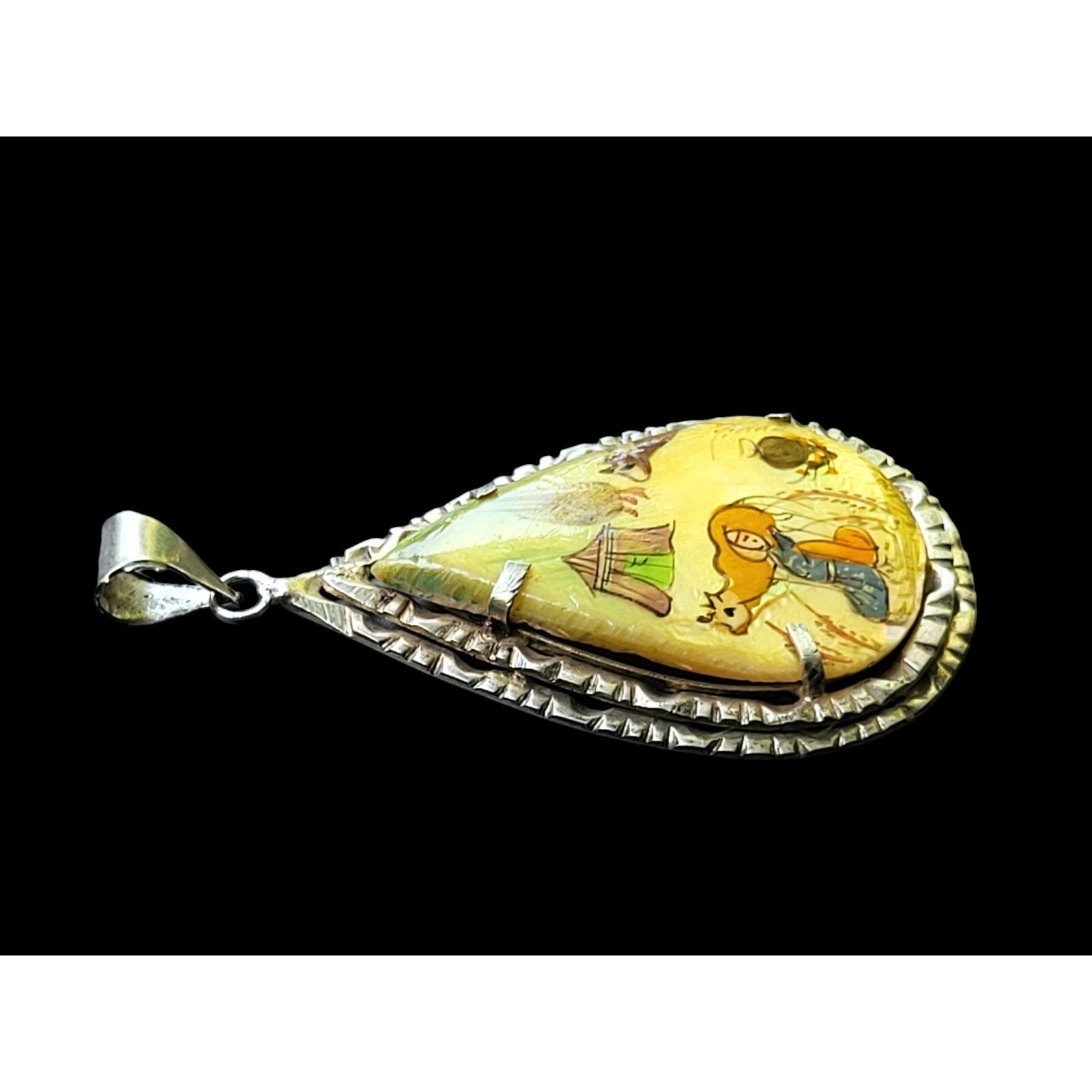Vintage Persian Hand-Painted Mother Of Pearl Teardrop Storyteller ...