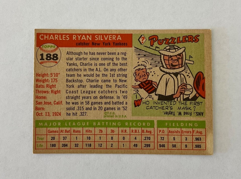 1955 Topps Baseball #188 Charlie Silvera EXMT-NM | eBay