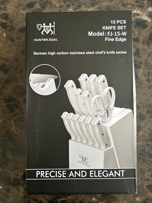 HUNTER.DUAL Knife Set 15 Piece Kitchen Set with Block & Sharpener White ...