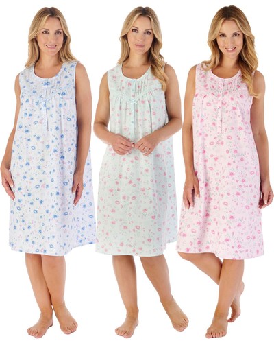Slenderella Sleeveless Cotton Nightie Ladies Floral Woven Nightdress ...