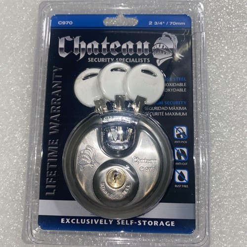 Chateau Padlock Stainless Steel Heavy Duty 3 Keys Round Disc Lock ...