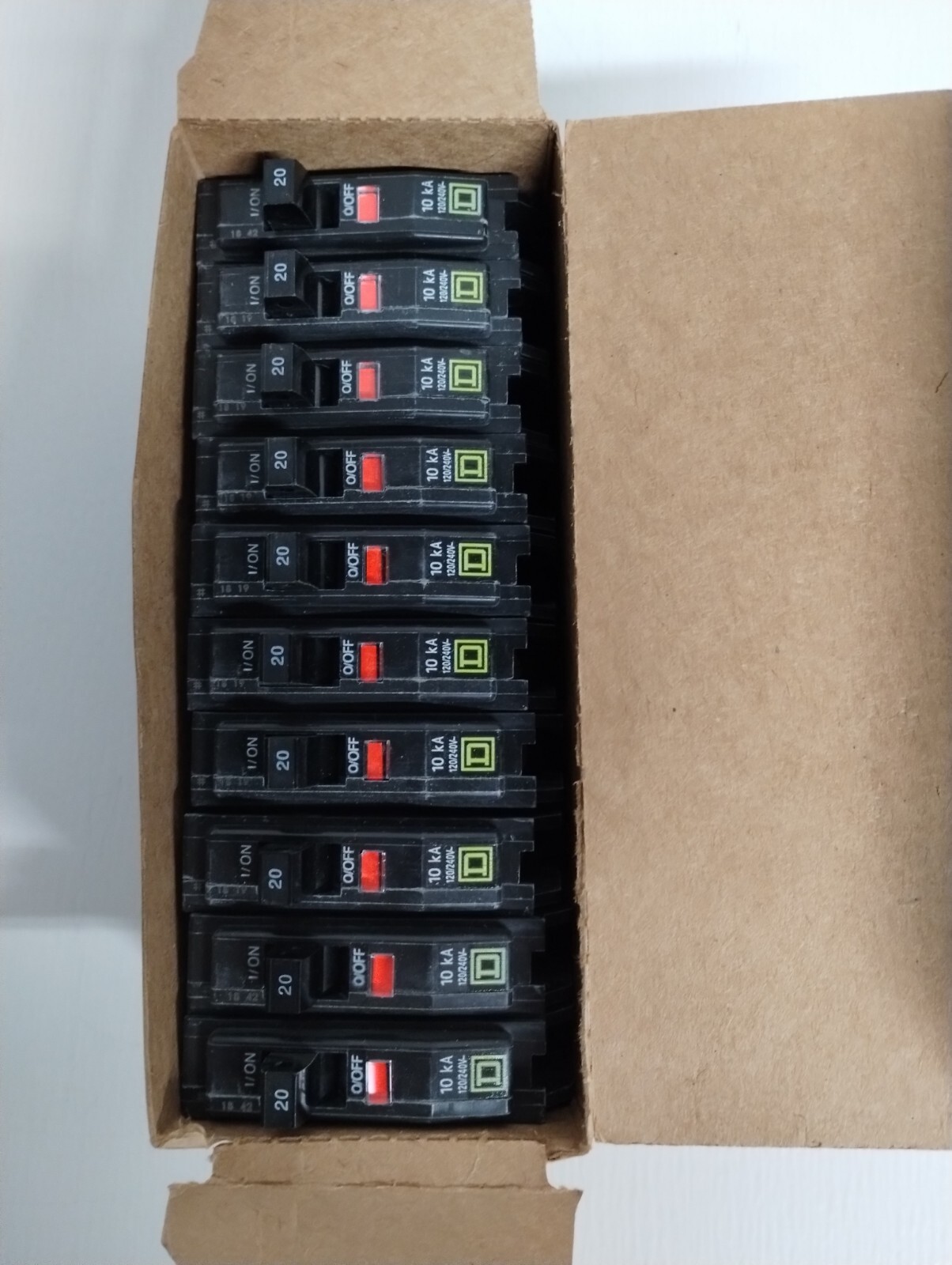 NRW Lot of 10 New Circuit Breakers Square D QO120 20 Amp 1 Pole 120 ...