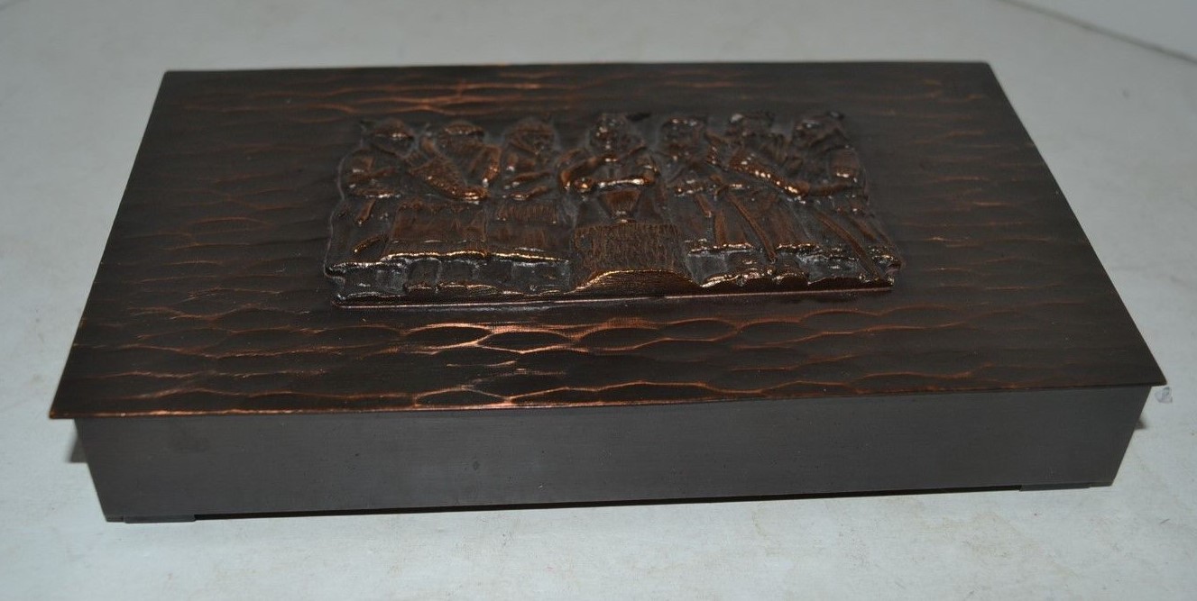 Antique Rare Cigar Wood Box Hammered Copper Tobacco HUNGARIAN Lignifer ...