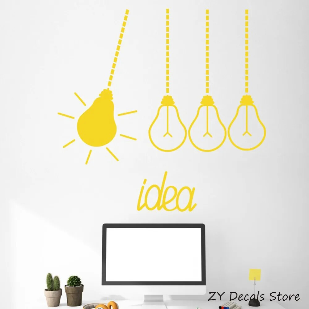 Light Bulbs Idea Funny Office Decor Stickers Removable Wall Decal Room ...