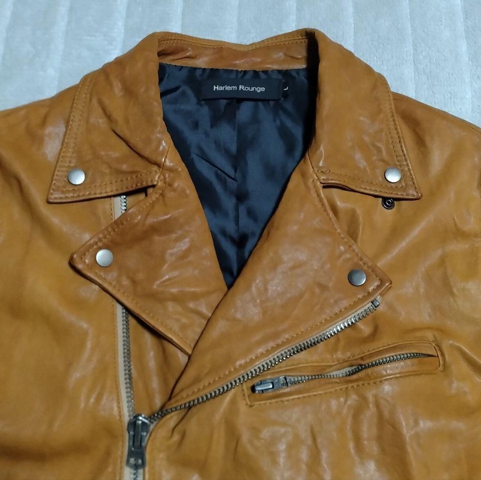 Harlem Rounge Camel Leather Double Rider Jacket Size 46 | eBay UK