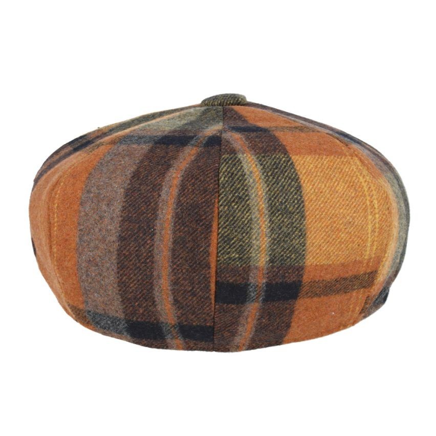 Orange Tartan Check Tweed Newsboy Cap – 8 Panel Flat Cap Gatsby Baker ...