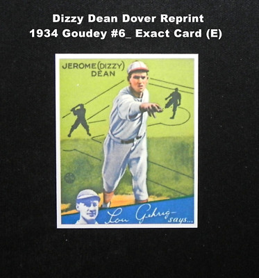 DIZZY DEAN 1934 GOUDEY GUM COMPANY Dover Reprint Card #6 _ Exact Card ...