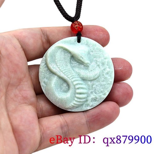 Jade Snake Pendant Necklace Amulets Natural Green Gemstone Cobras ...