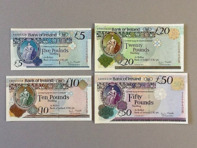 Northern Ireland 4 Note set 5, 10, 20 & 50 Pounds P-86a thru P-89 *Low ...