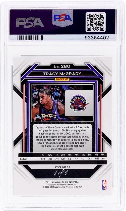 2022 Panini Prizm Nebula Choice Prizm Tracy McGrady #280 1/1 One Of One ...