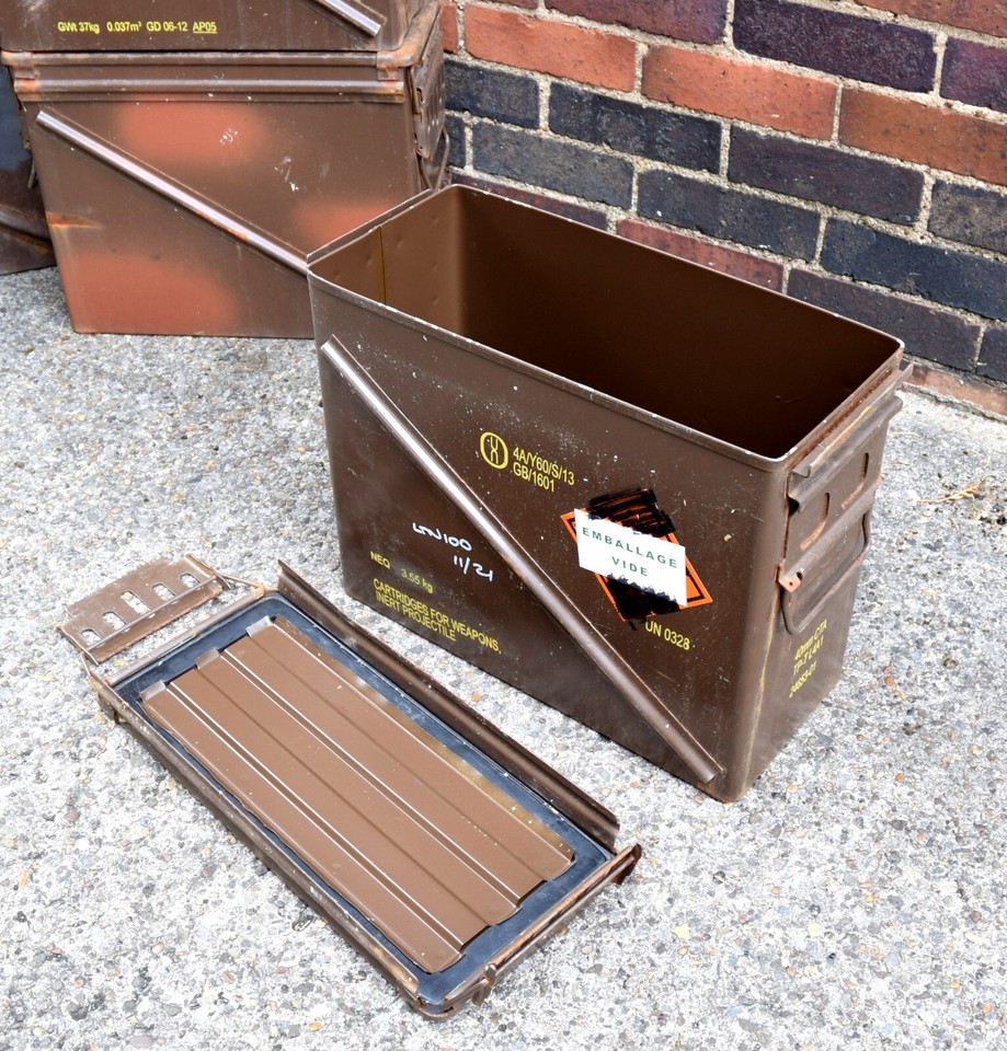 Used British Army Metal Storage Box 30MM Ammo Case Tin Large Tool Box ...