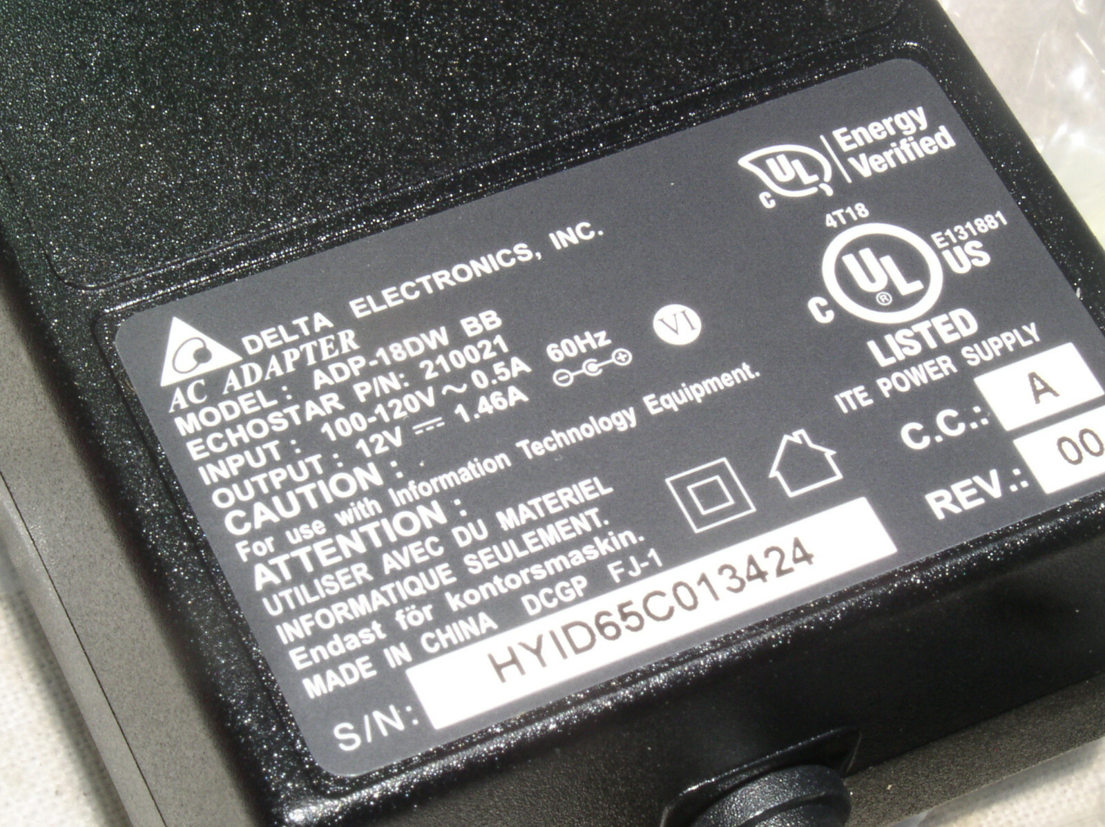 DELTA ADP-18DW BB A 12V DC REGULATED AC ADAPTOR ADAPTER 1.46A 210021 3 ...