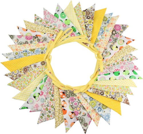 36Pcs 10M/32Ft Yellow Cotton Triangle Bunting Banner for Party Wedding ...