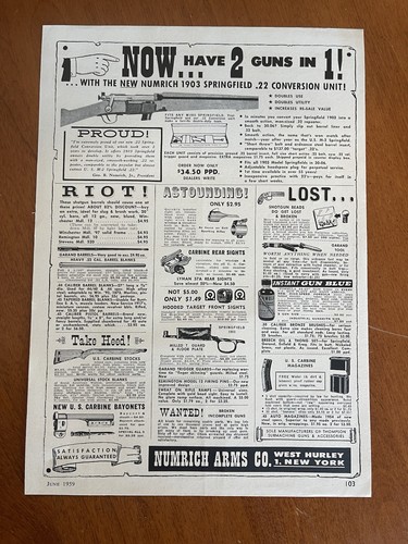 Vintage 1959 Numrich Arms Print Ad 1903 Springfield Conversion ...