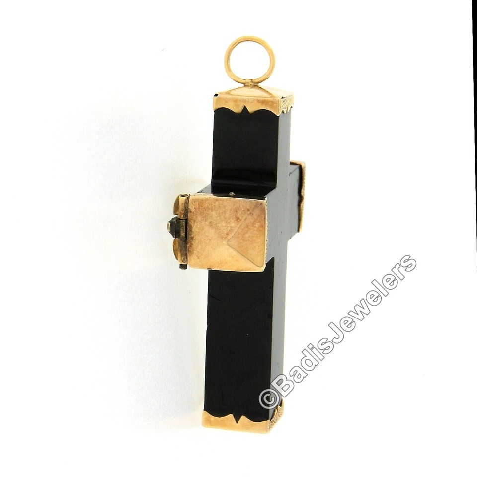 Antique Victorian Large Black Jet Cross w/ 10k Gold End Caps Pin Brooch ...