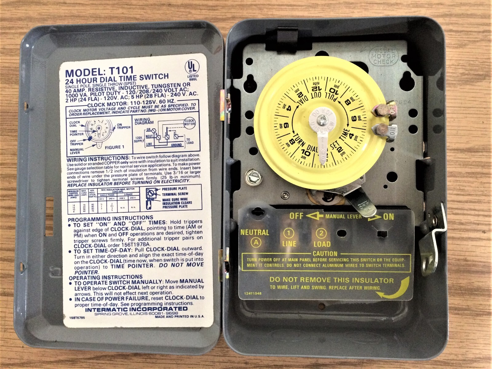 Intermatic T101 24 Hour Industrial Grade Indoor Mechanical Time Switch ...