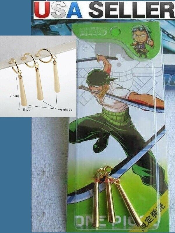 Roronoa Zoro Anime 2" Cosplay Earrings for 1,2 or all 3 Piercings USA ...