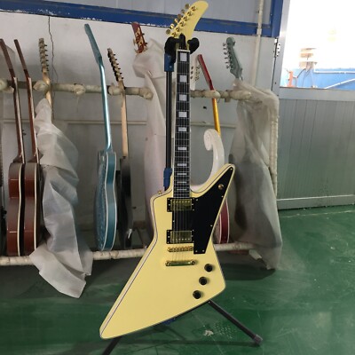 1pc Creamy Yellow Explorer Electric Guitar Solid Body 6Strings Closed ...