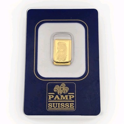 PAMP Suisse Vintage 1g Gold Bar Assay Sealed Old Light Blue Package ...