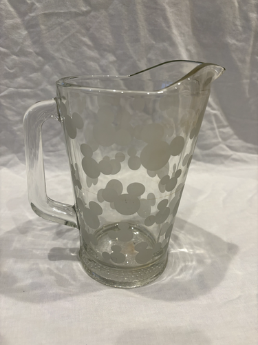 Vtg Disney Mickey Mouse Frosted Head Ears Etched Glass Pitcher Walt ...