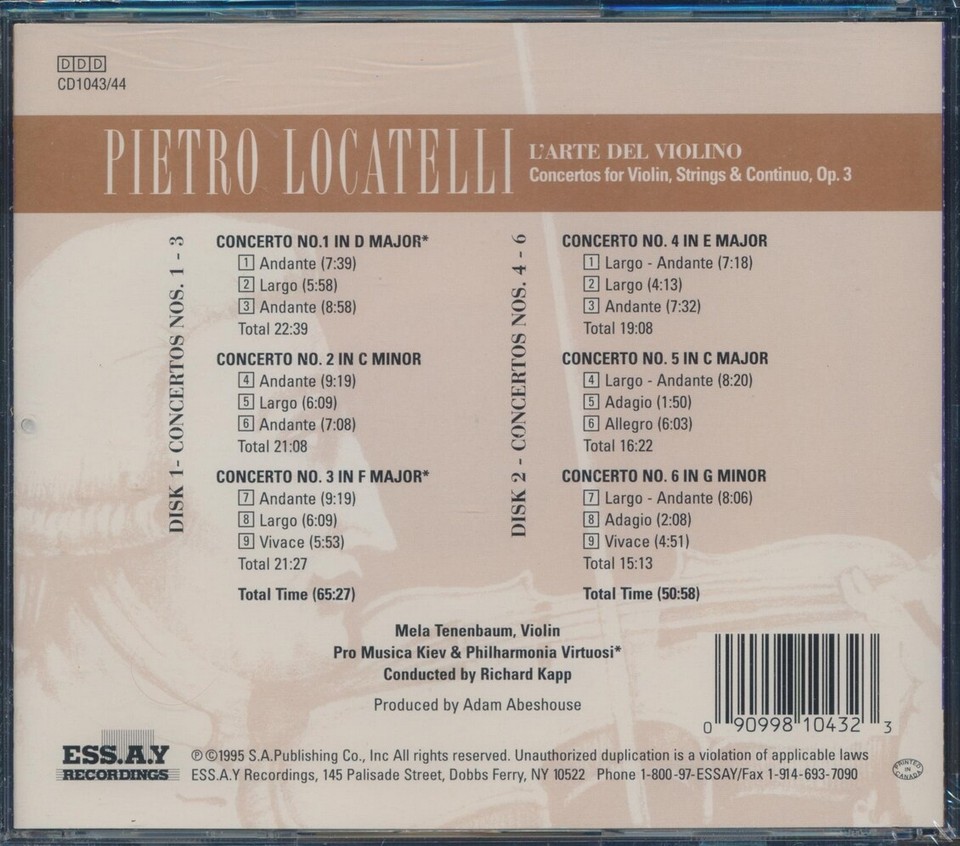 CD Pietro Locatelli - L' Arte De Violino Vols. 1 & 2 Concertos Nos. 1-6 ...